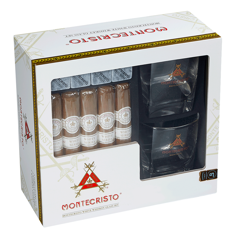 Montecristo White Cigars and Whiskey Glass Set - Cigars International